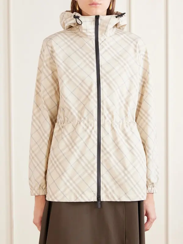 Burberry Checked Shell Jacket With Drawstring Waist