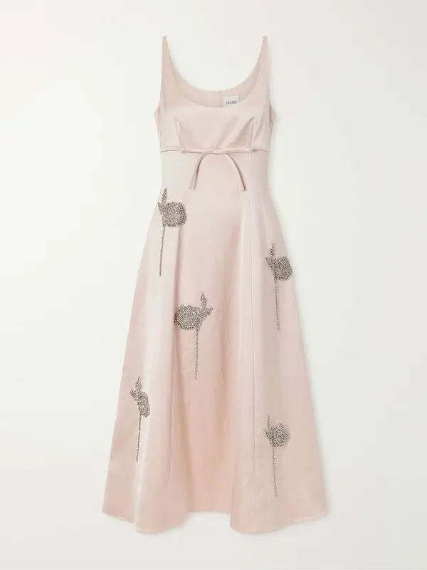 Erdem Embroidered Satin Midi Dress