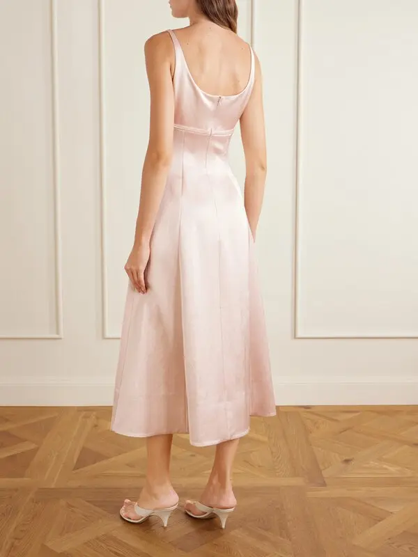 Erdem Embroidered Satin Midi Dress With Crystal Embellishments