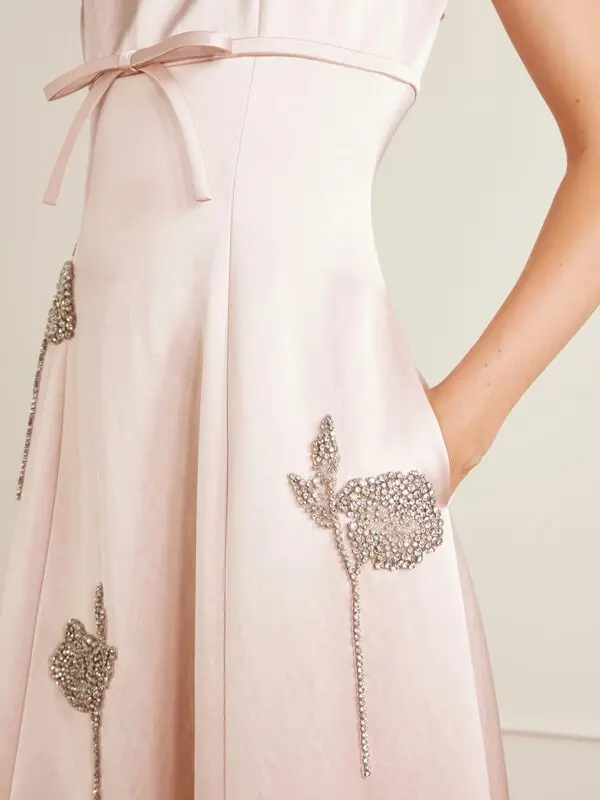 Erdem Embroidered Satin Midi Dress With Crystal Embellishments