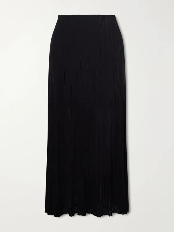 Balmain Plissé-crepe Midi Skirt - Black