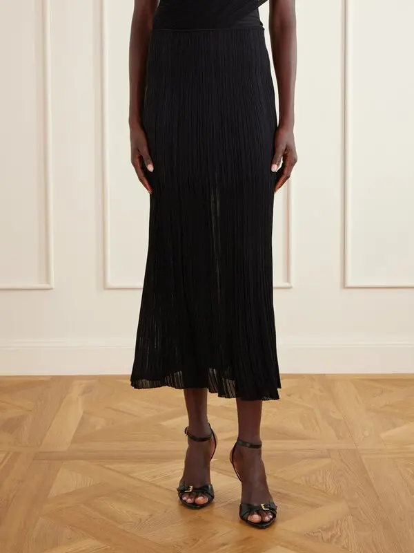 Balmain Plissé-crepe Midi Skirt