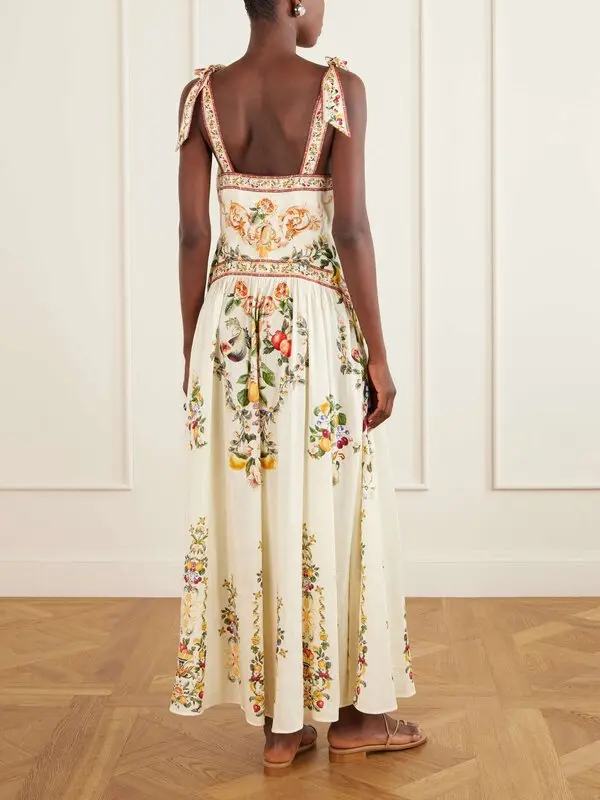 Camilla Printed Embellished Linen And Silk-blend Maxi Dress