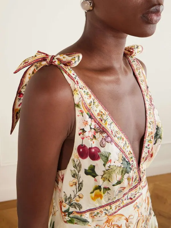 Camilla Printed Embellished Linen And Silk-blend Maxi Dress