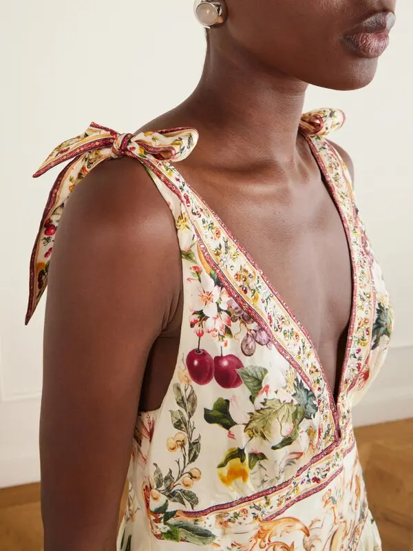 Camilla Printed Embellished Linen And Silk-blend Maxi Dress