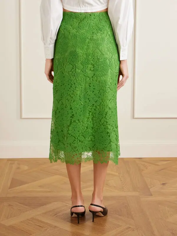 Carolina Herrera Guipure Lace-trimmed Mesh Midi Skirt