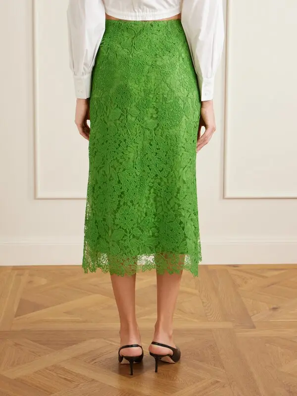Carolina Herrera Guipure Lace Trimmed Midi Skirt
