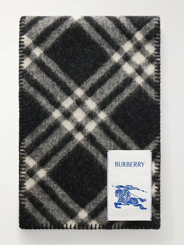Burberry Checked Wool Scarf - Black