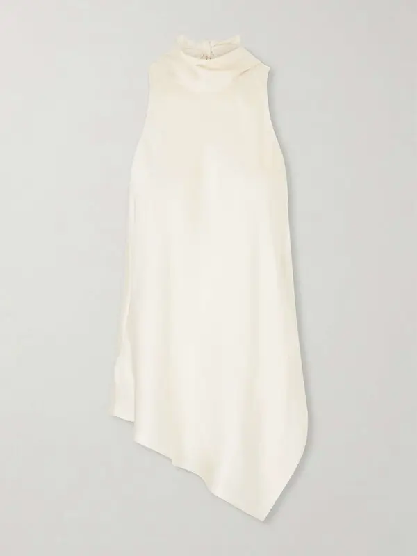 Brunello Cucinelli Scarf-detailed Silk-satin Turtleneck Blouse