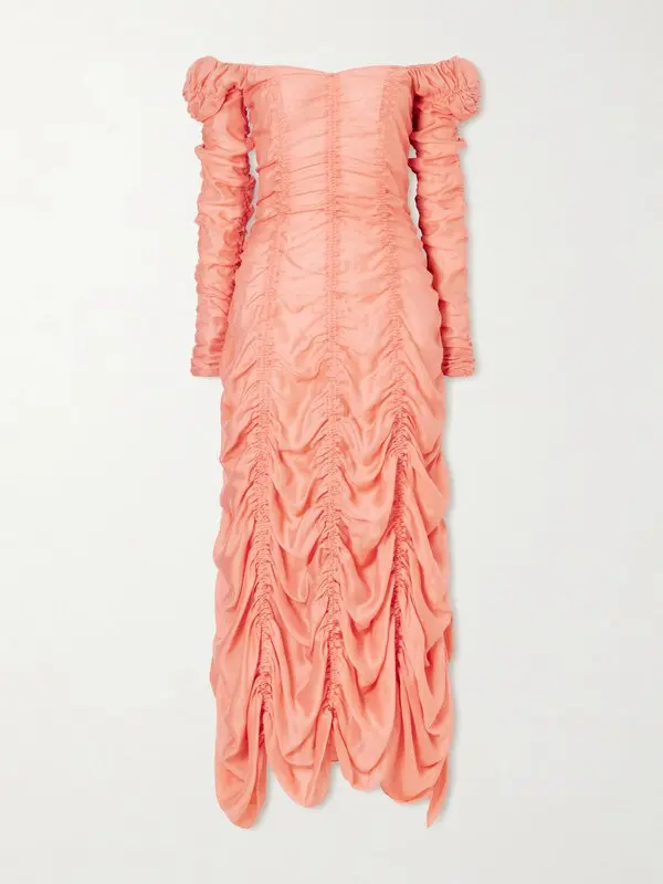 Khaite Judith Draped Silk-blend Midi Dress - Orange