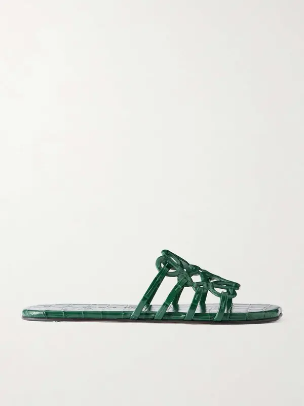 Loewe Petal Anagram Croc-effect Leather Slides