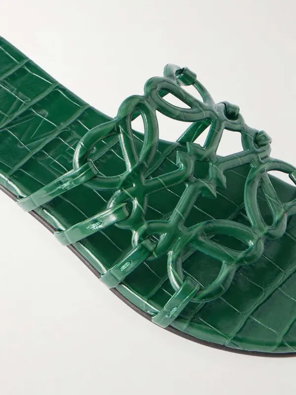 Loewe Petal Anagram Croc-effect Leather Slides