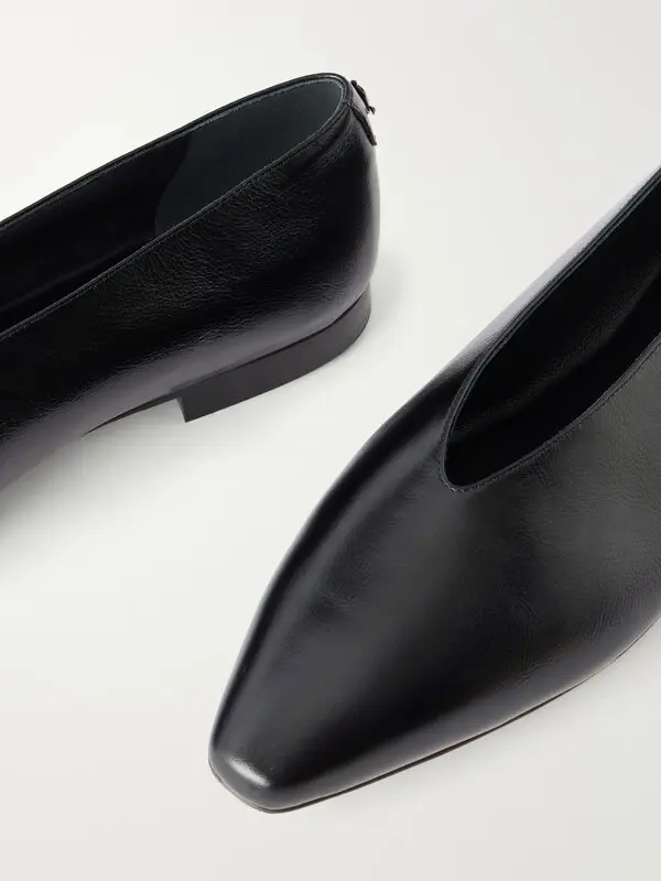 JIMMY CHOO Margot Pointed Toe Leather Ballet Flats - Black