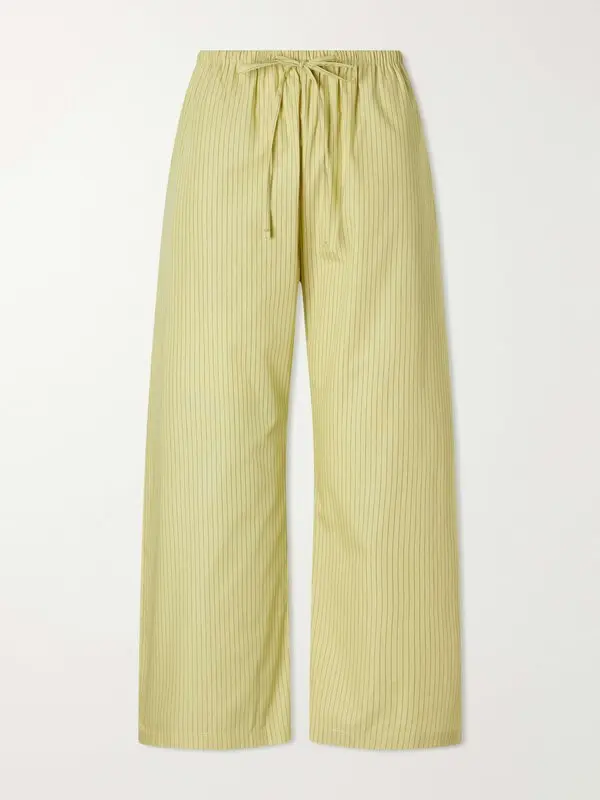 LESET Yoshi Striped Cotton And Lyocell-blend Wide-leg Pants - Yellow