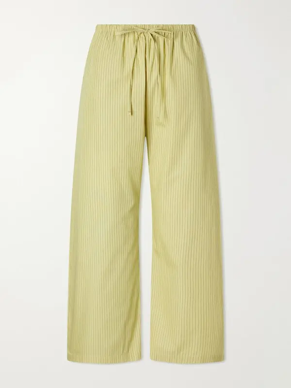 LESET Yoshi Striped Cotton And Lyocell-blend Wide-leg Pants - Yellow