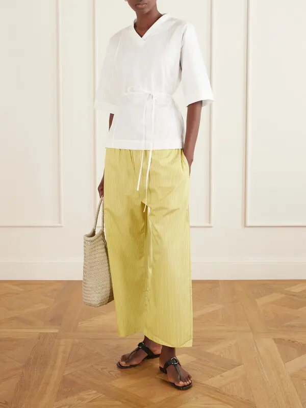 LESET Yoshi Striped Cotton And Lyocell-blend Wide-leg Pants - Yellow