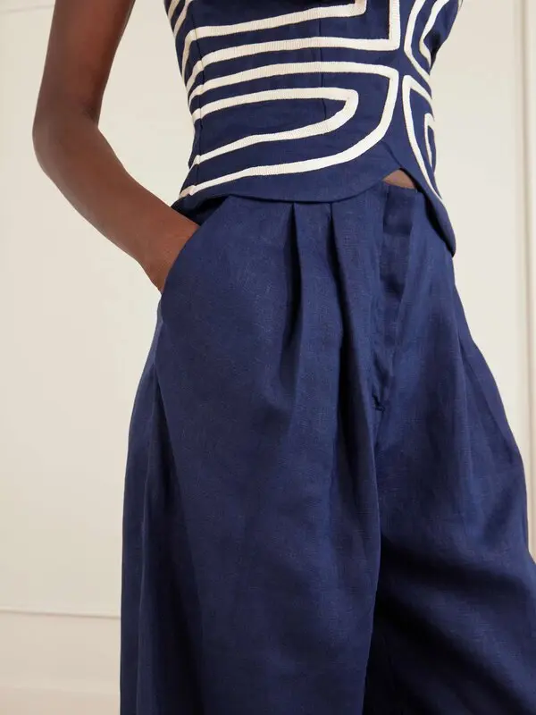 ANDRES OTALORA Ancestra Linen Wide-leg Pants - Navy