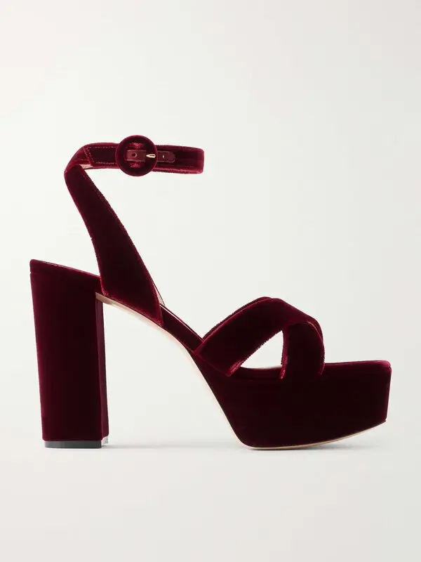 GIANVITO ROSSI Sabrina 70 Velvet Sandals - Burgundy