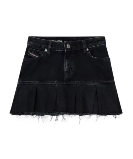 DIESEL® Denim Skirt With Frayed Pleated Hem