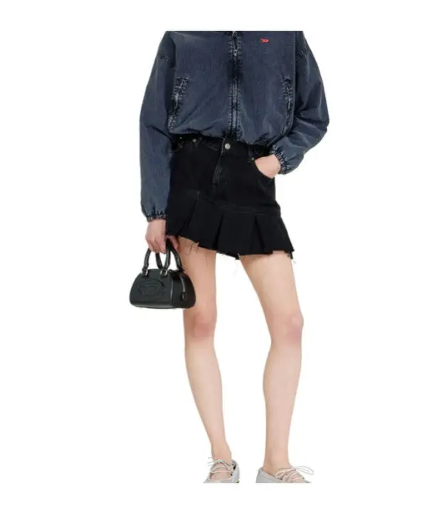 DIESEL® Denim Skirt With Frayed Pleated Hem