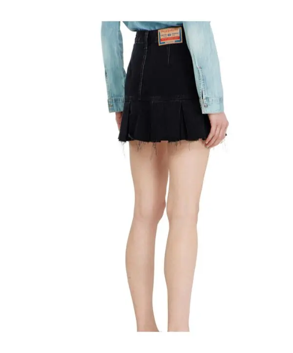 DIESEL® Denim Skirt With Frayed Pleated Hem