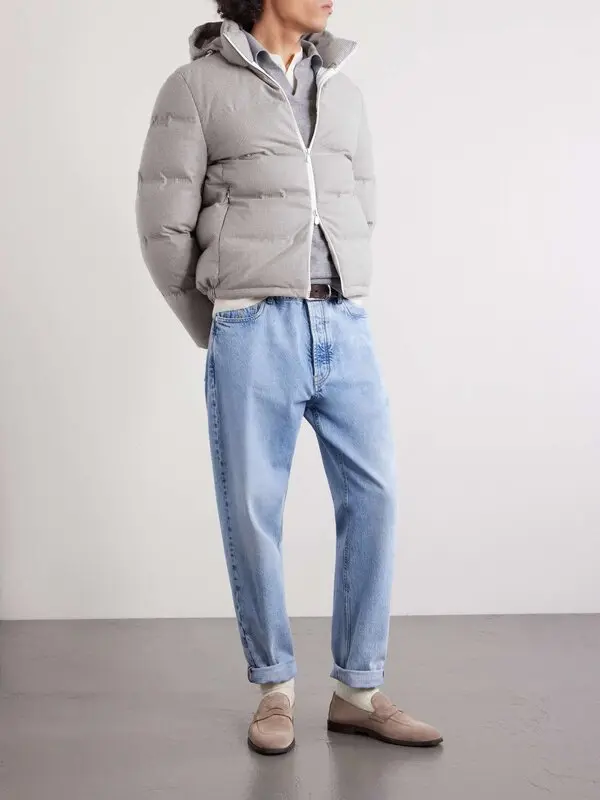 Brunello Cucinelli Quilted Herringbone Cashmere And Silk-blend Hooded Down Jacket