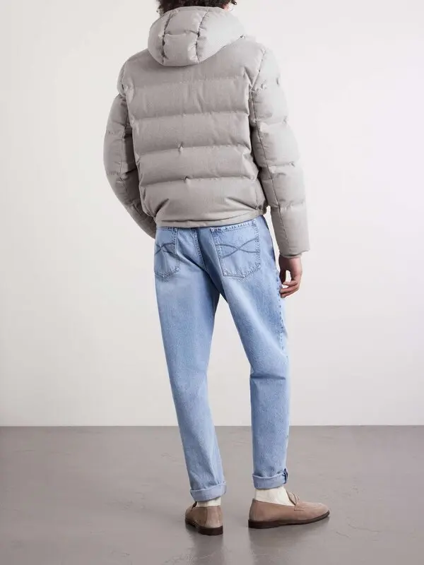 Brunello Cucinelli Quilted Herringbone Cashmere And Silk-blend Hooded Down Jacket