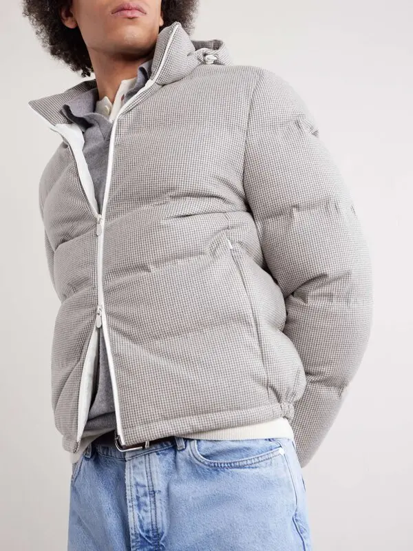 Brunello Cucinelli Quilted Herringbone Cashmere And Silk-blend Hooded Down Jacket