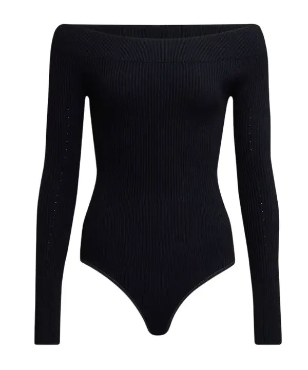 Alaïa Shapewear Ribbed Knit Off-shoulder Bodysuit