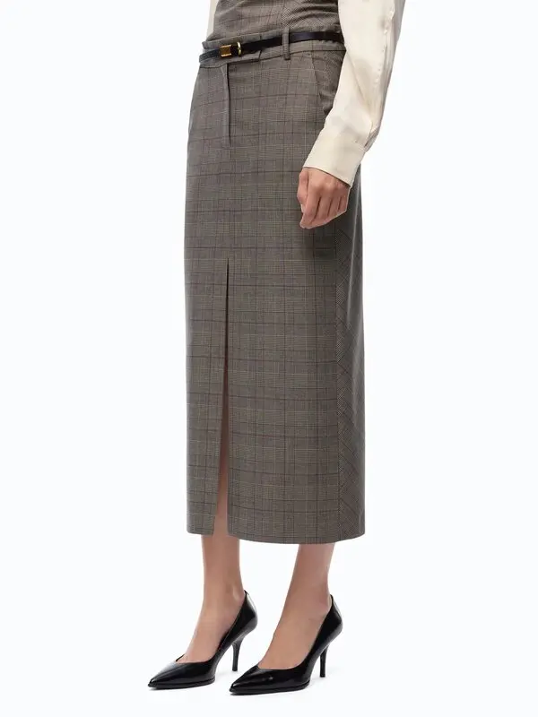 Pinko Plaid Maxi Skirt With Front Slit - No