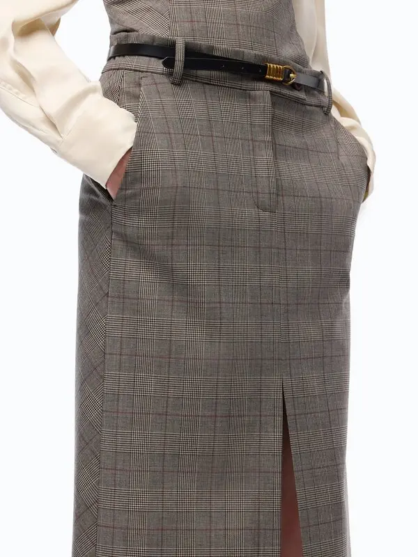 Pinko Plaid Maxi Skirt With Front Slit - No
