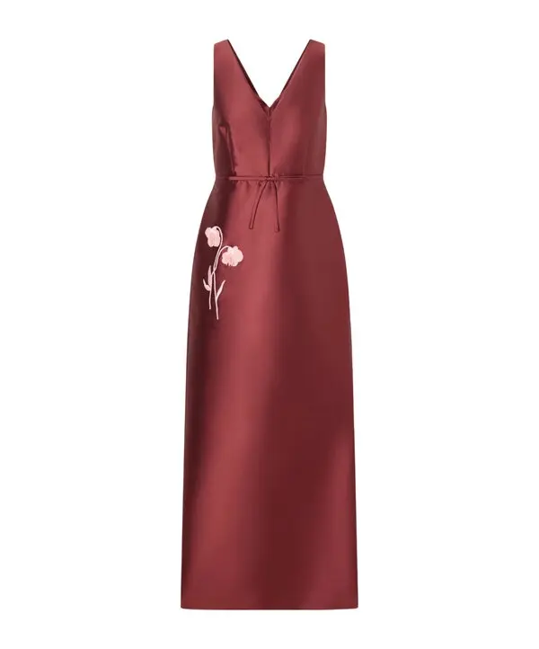 Erdem Bow-detailed Embroidered Mikado Gown