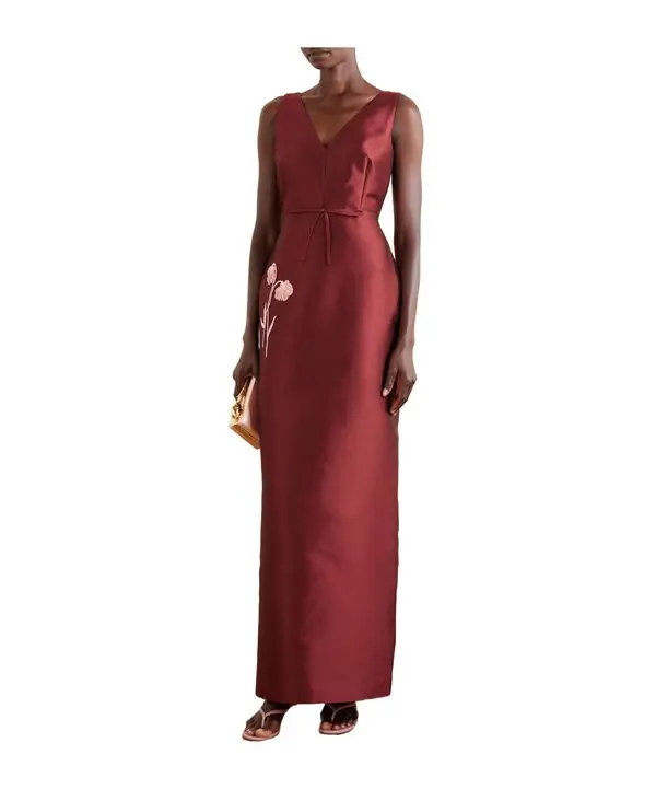 Erdem Bow-detailed Embroidered Mikado Gown