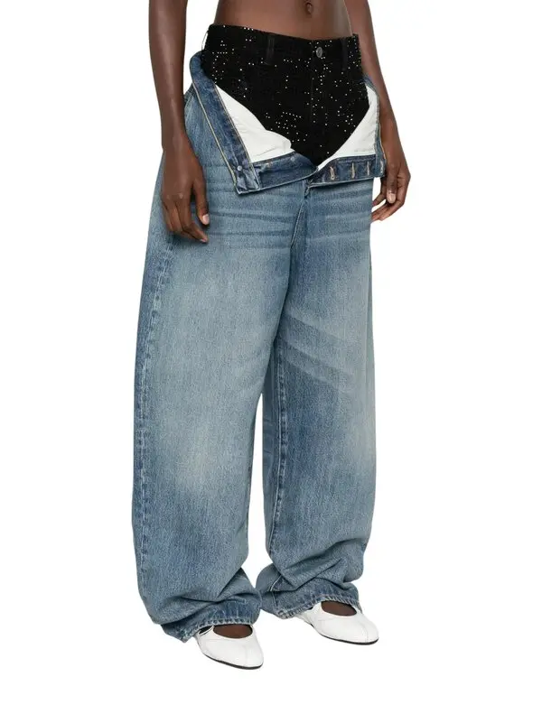 Attico High-rise Embellished Wide-leg Jeans