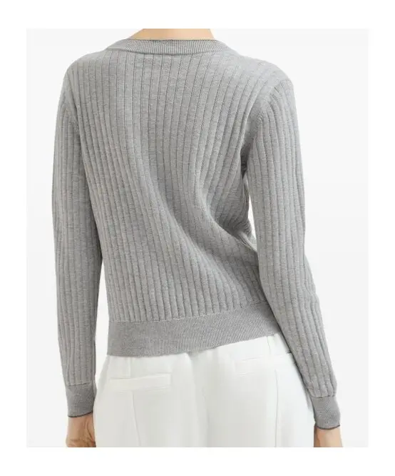Brunello Cucinelli V-neck Ribbed Cotton Sweater With Logo Detail