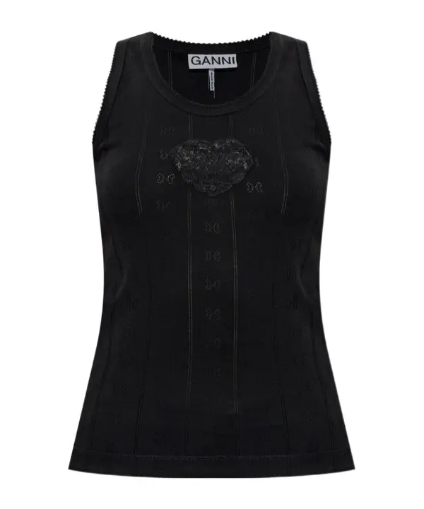 GANNI Round Neck Sleeveless Vest - Black