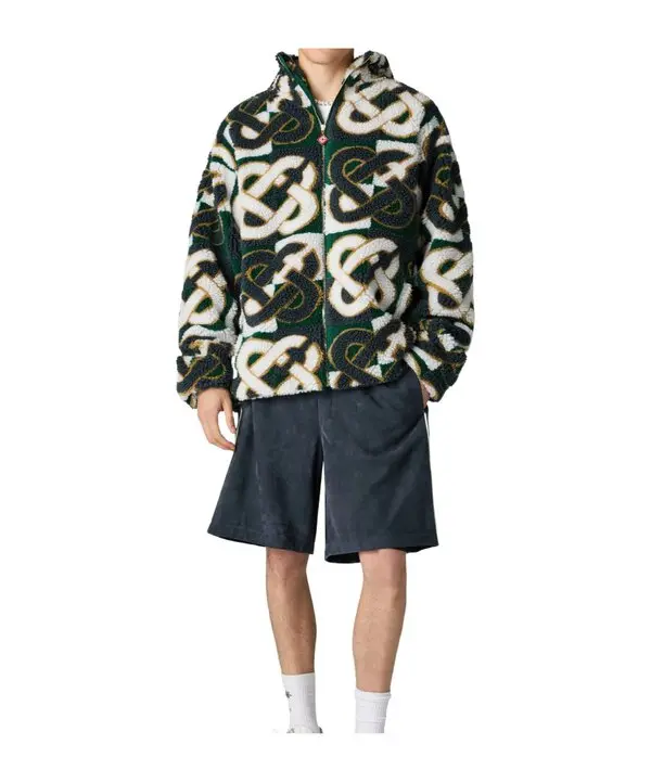 Casablanca Green Navy Check Monogram Fleece Jacket