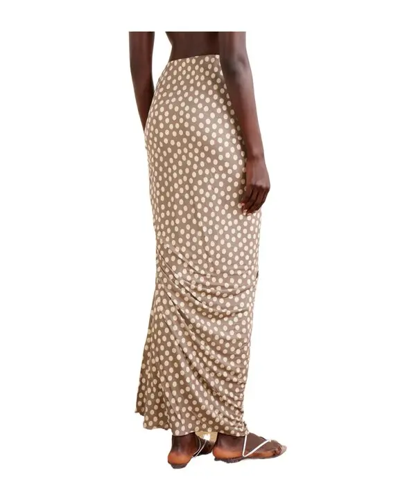 Alaïa Gathered Polka-dot Jersey Midi Skirt