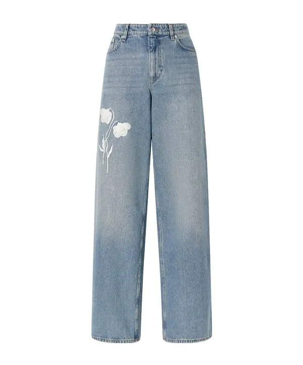 Erdem Mid-rise Straight-leg Floral-embroidered Jeans