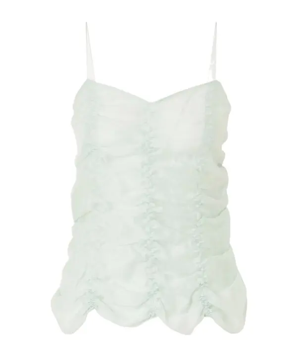 Khaite Ruched Lyocell And Silk-blend Tank - Lightgreen