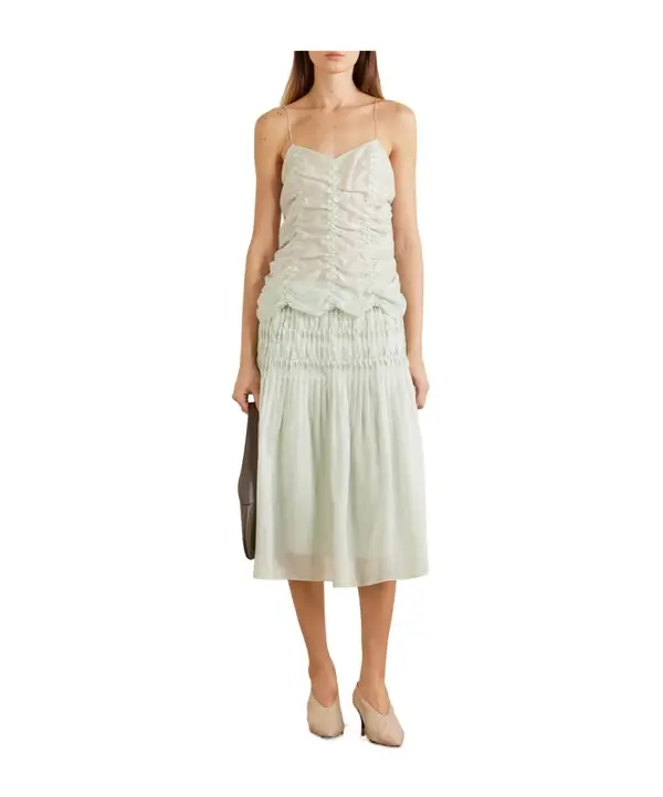 Khaite Ruched Lyocell And Silk-blend Tank - Lightgreen