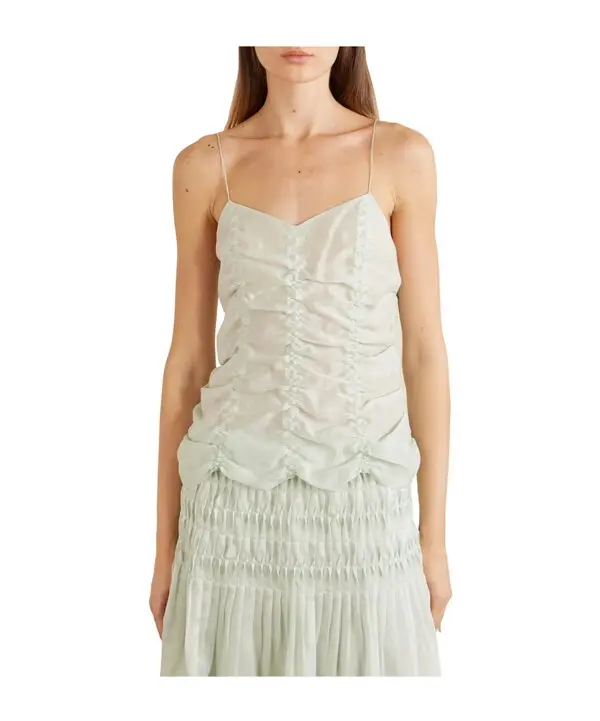 Khaite Ruched Lyocell And Silk-blend Tank - Lightgreen