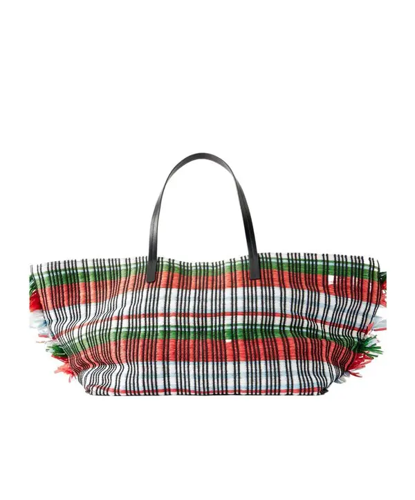 Staud Checked Fringed Tote