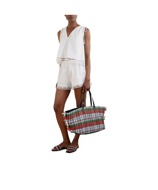 Staud Checked Fringed Tote - Multicolor