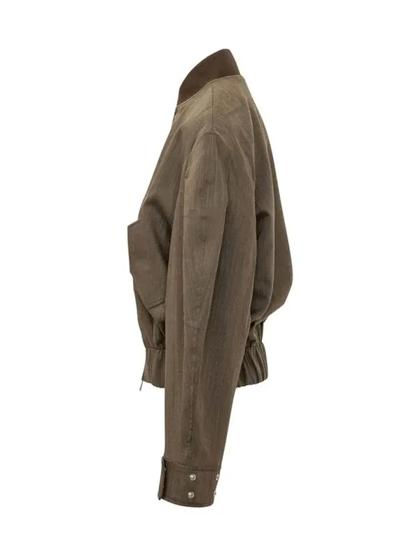 GANNI Cropped Bomber Jacket With Elastic Cuffs And Hem - Brown