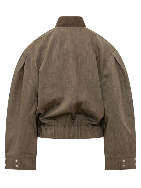 GANNI Cropped Bomber Jacket With Elastic Cuffs And Hem - Brown