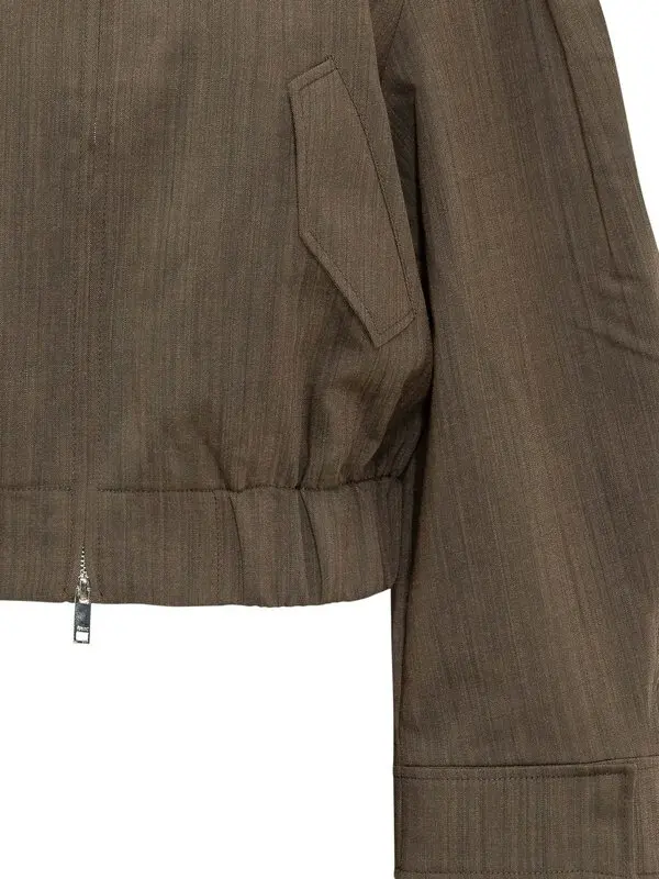 GANNI Cropped Bomber Jacket With Elastic Cuffs And Hem - Brown