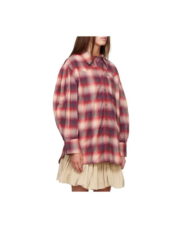 GANNI Checked Balloon-sleeve Shirt - Nude
