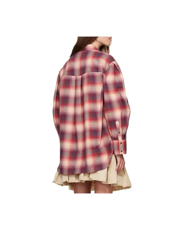 GANNI Checked Balloon-sleeve Shirt - Nude