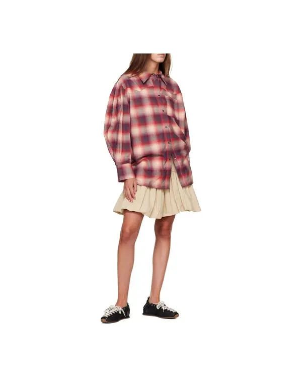 GANNI Checked Balloon-sleeve Shirt - Nude